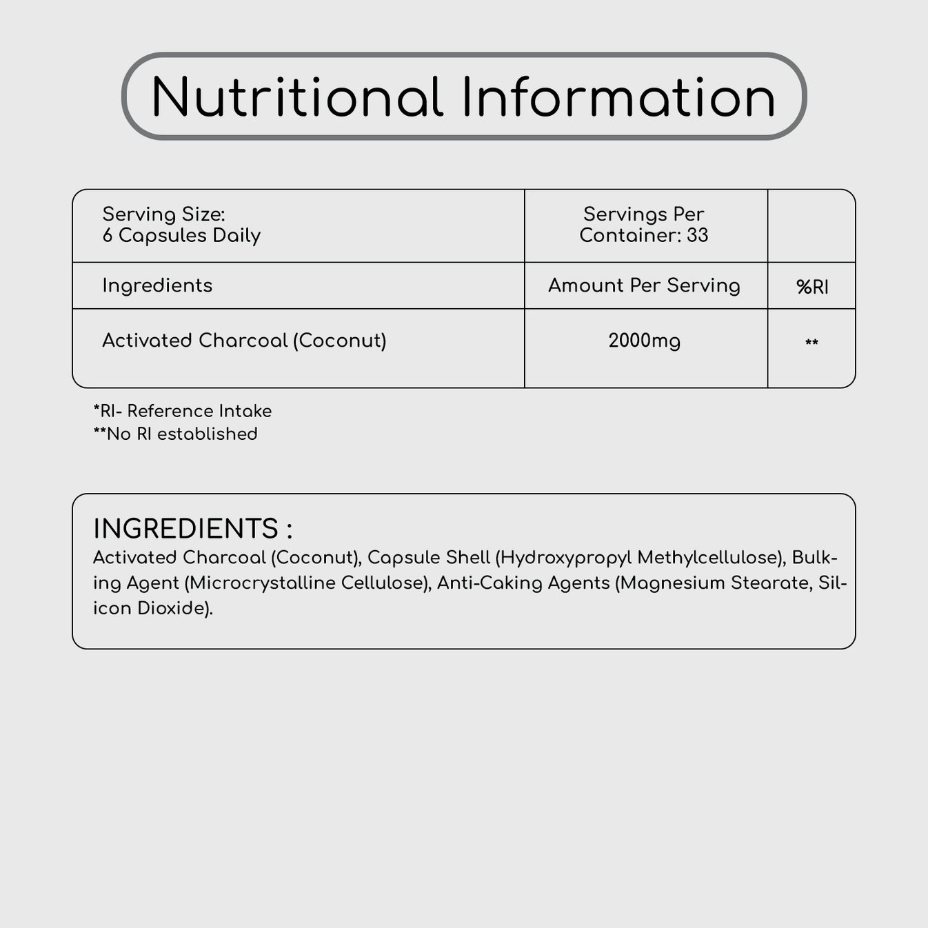 Activated Charcoal Capsules 2000mg 200 Capsules Per Serving
