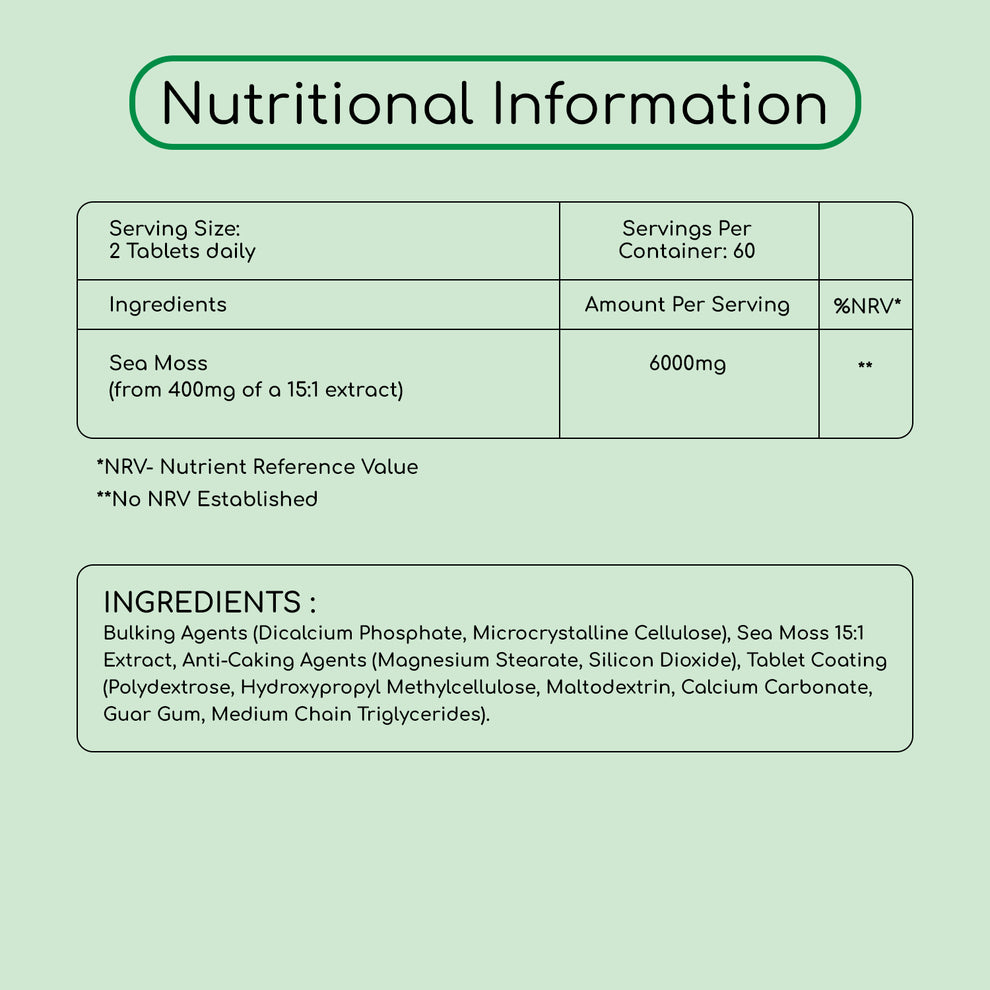 Irish Sea Moss Supplement 6000mg 120 Vegan Tablets