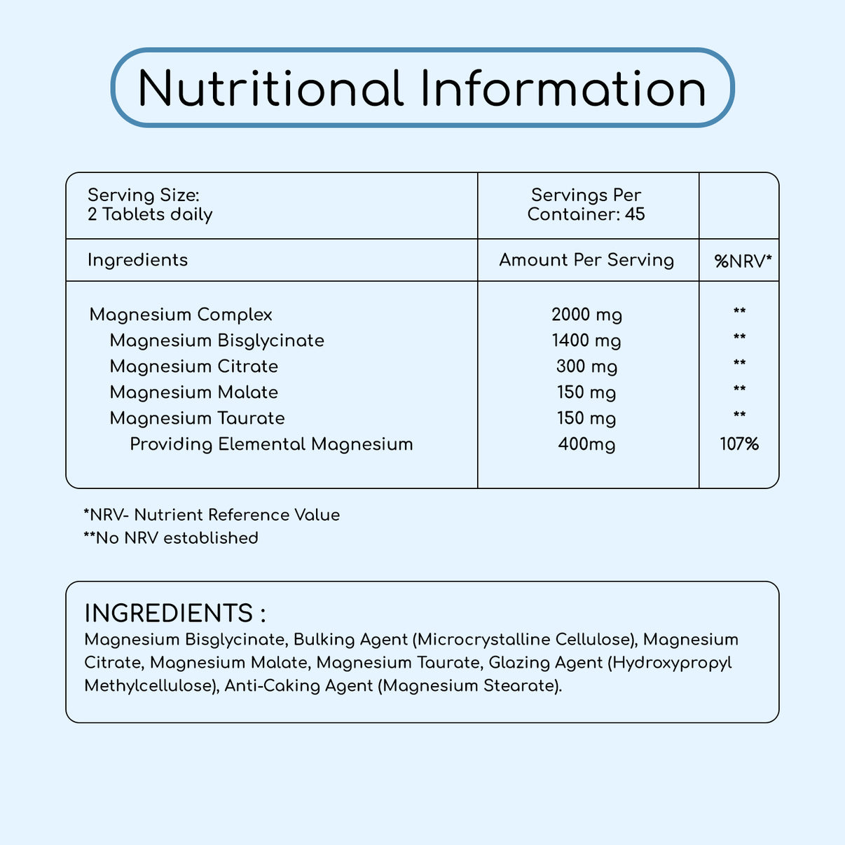 Magnesium Glycinate Complex 4 in 1 2000mg 90 Vegan Tablets