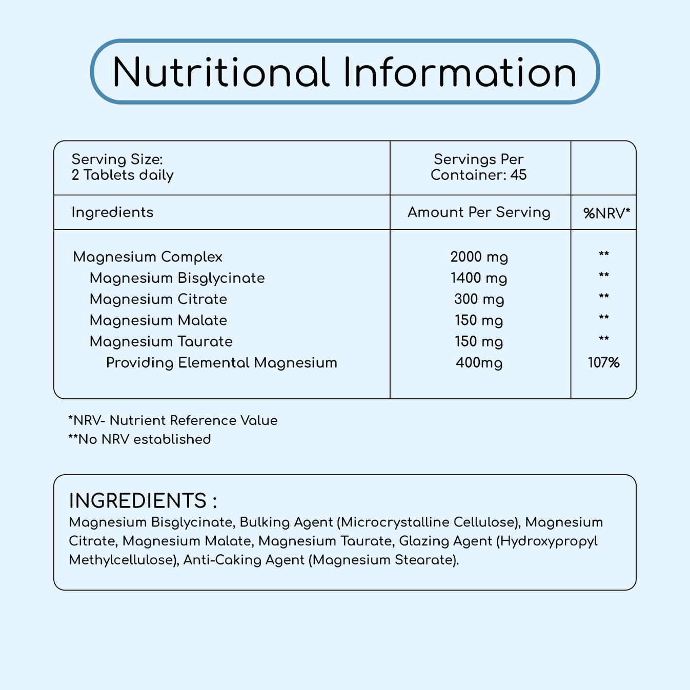 Magnesium Glycinate Complex 4 in 1 2000mg 90 Vegan Tablets