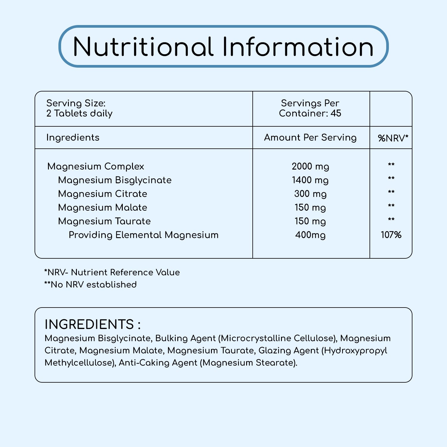 Magnesium Glycinate Complex 4 in 1 2000mg 90 Vegan Tablets