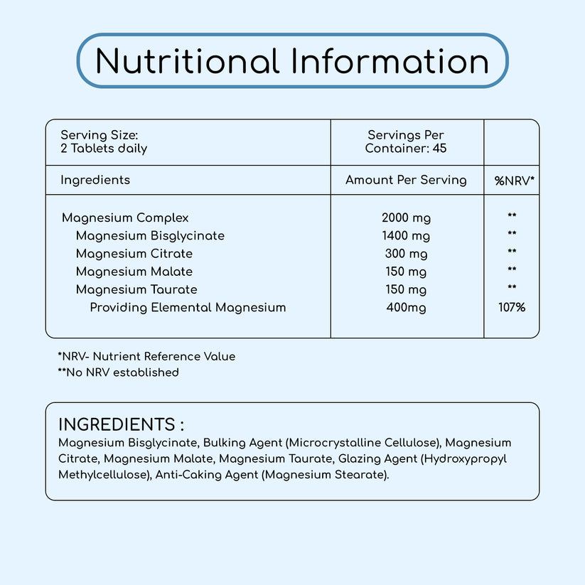 Magnesium Glycinate Complex 4 in 1 2000mg 90 Vegan Tablets