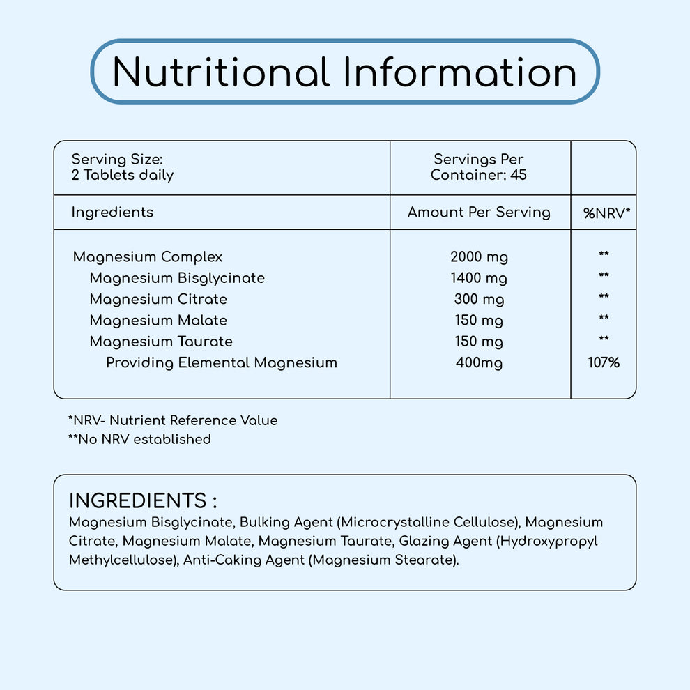 Magnesium Glycinate Complex 4 in 1 2000mg 90 Vegan Tablets