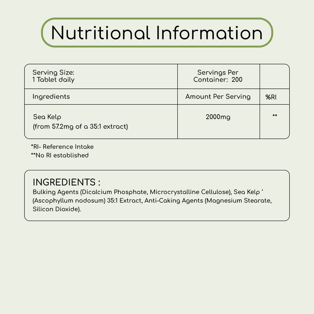 Sea Kelp Tablets 2000mg 200 Vegan Supplements | UK Made